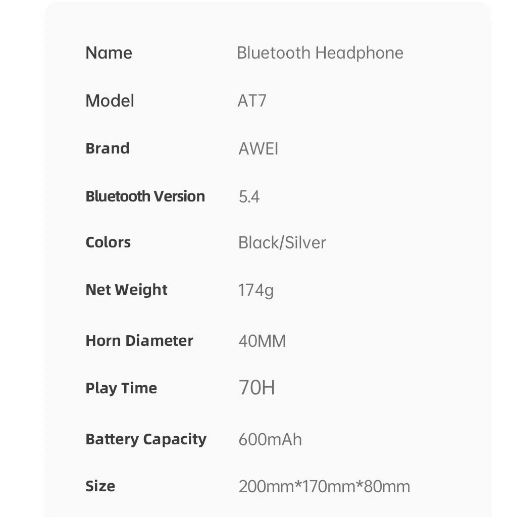 Awei AT7 Wired Wireless Headphone Bluetooth 5.4 Superior Bass Sound ...