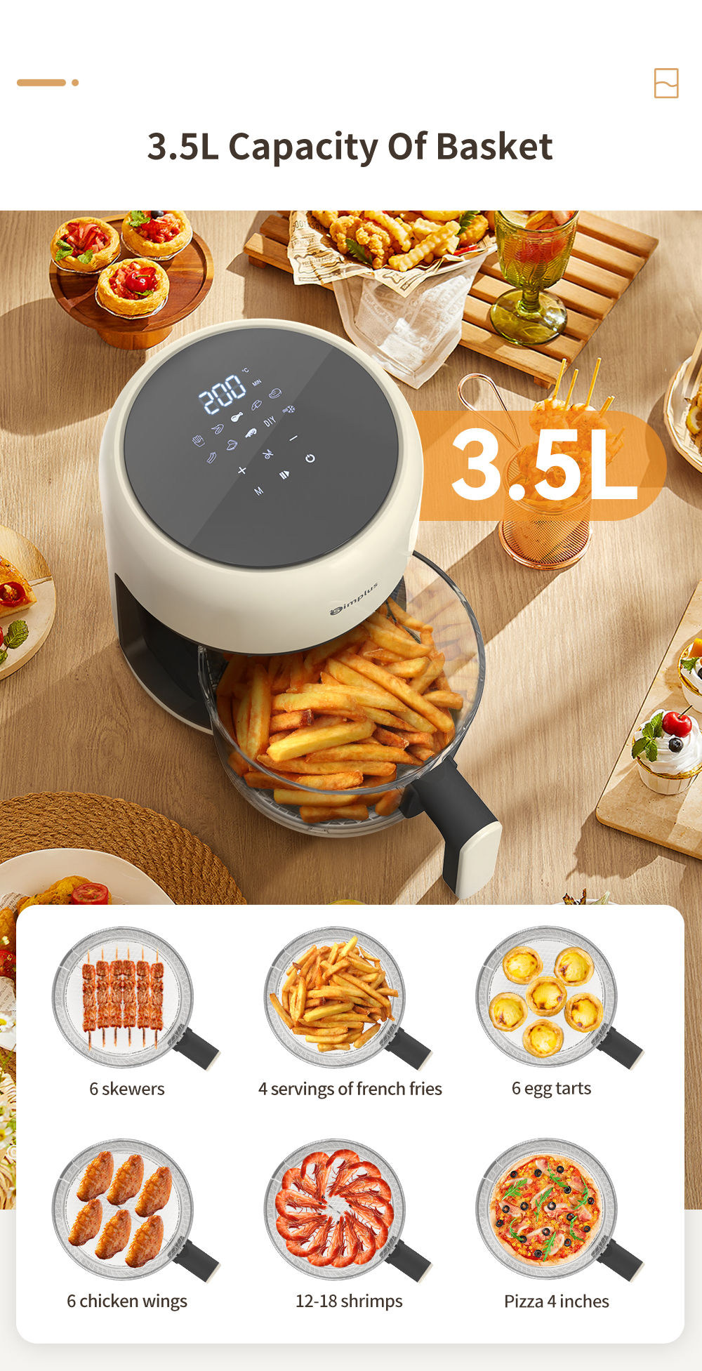 Simplus Air Fryer New Home Use Panoramic Window 3.5L Capacity Smart ...