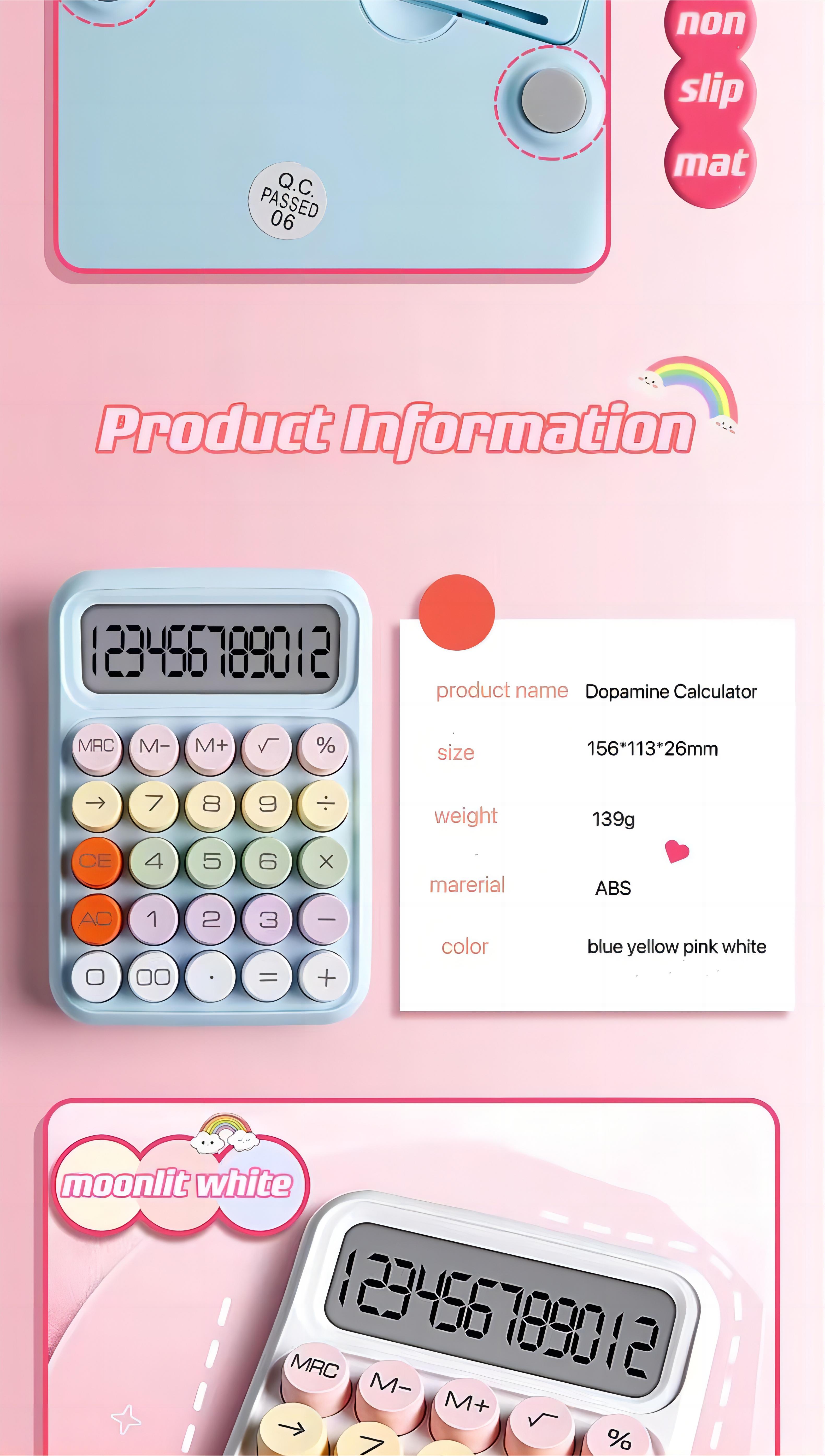 Colorful Calculator 12 Digits Large Display Mechanical Dot Keyboard for ...