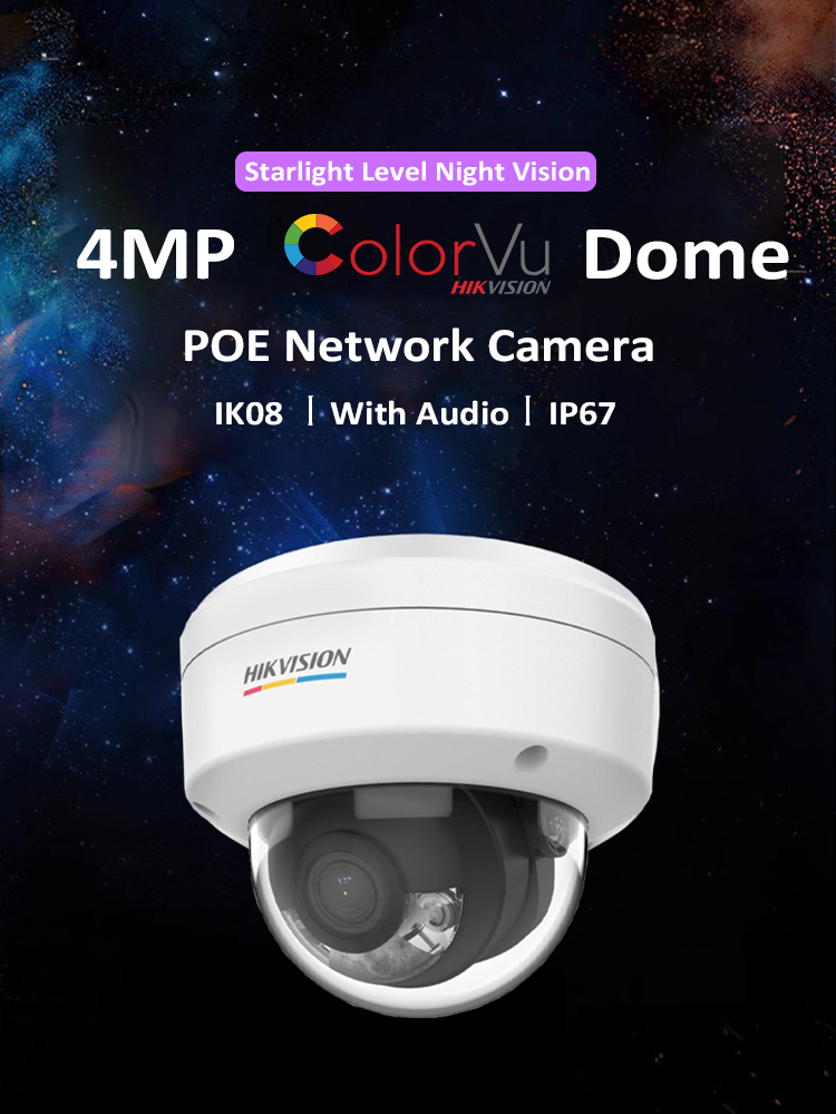 Hikvision 2MP/4MP Full time ColorVu MD 2.0 Fixed Dome Network Camera With audio IP camera IP67 ...