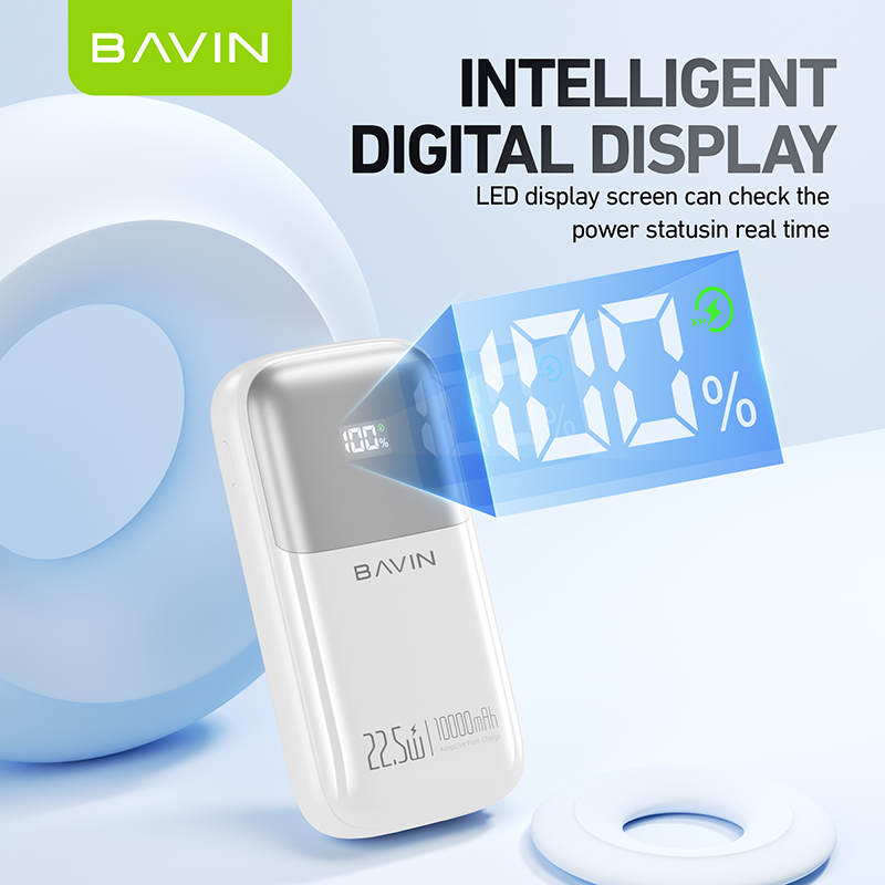 BAVIN PC1099 10000mAh 22.5W USB Fast Charging Mini Portable Powerbank w/ Built-In Cable/LED ...