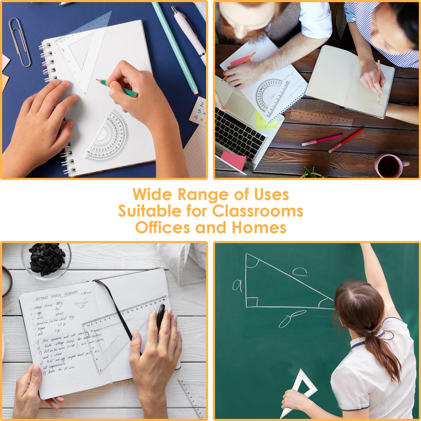 Plastic Transparent Ruler Math Drafting Ruler Set Includes Protractor ...