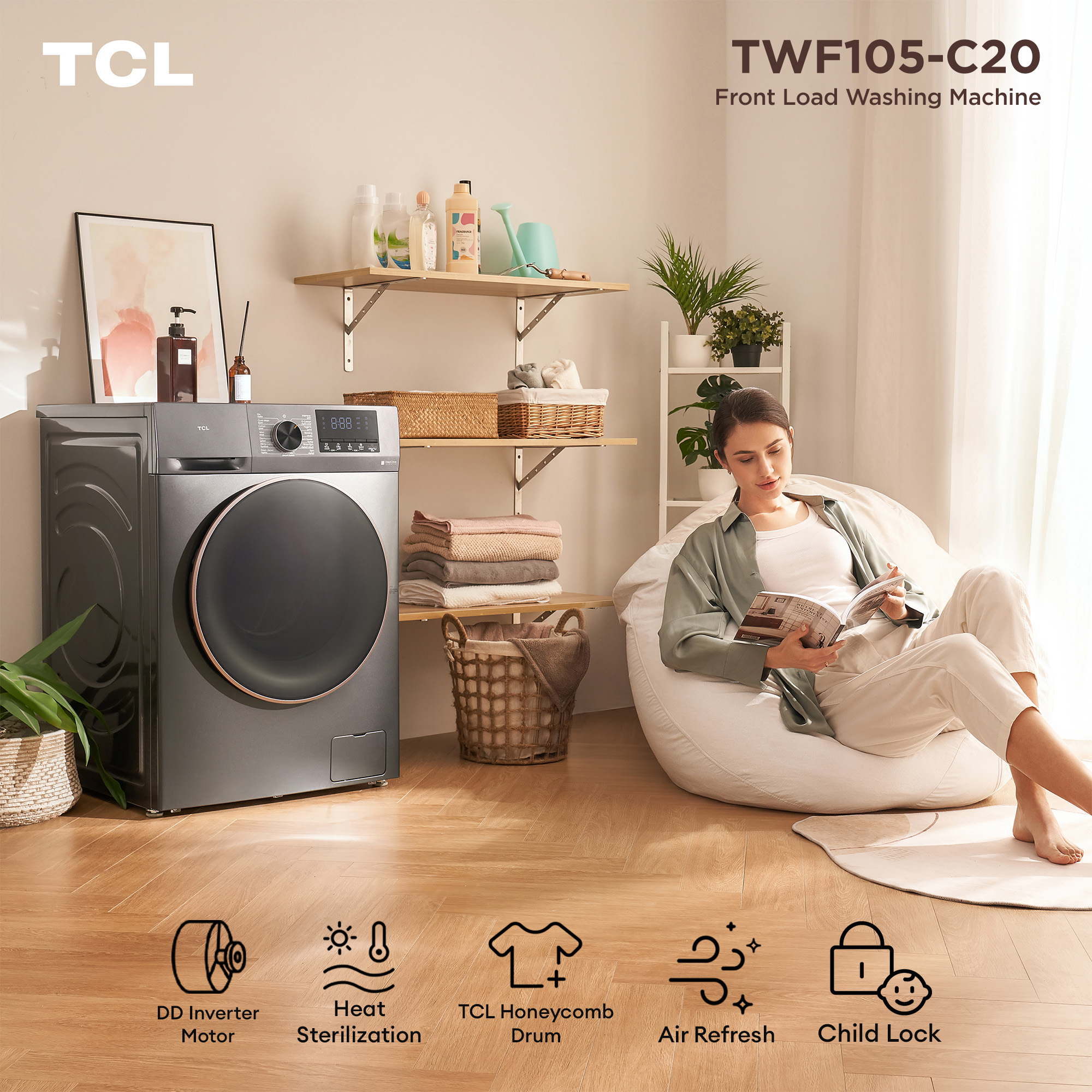 TCL 10.5KG Inverter Front Load Washing Machine (Fast Washing and Drying ...