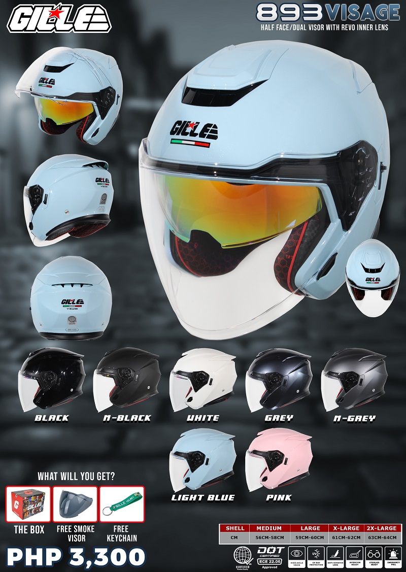 GILLE HELMETS 893 VISAGE PLAIN Half Face Gold Iridium Inner Visor ...