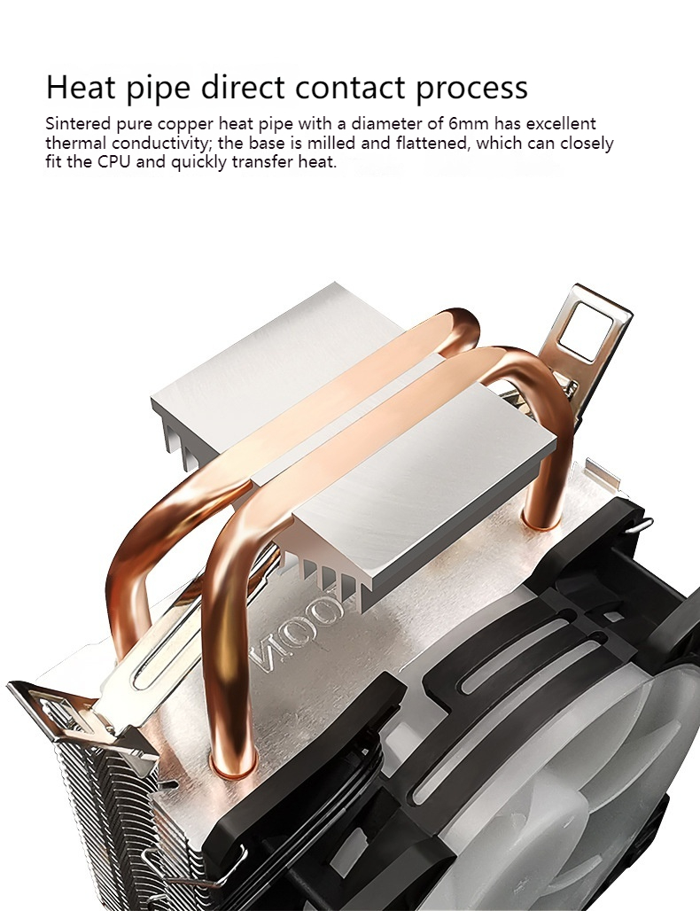 Double Copper Tube CPU Fan Desktop Computer Luminous Mute AMD Air ...