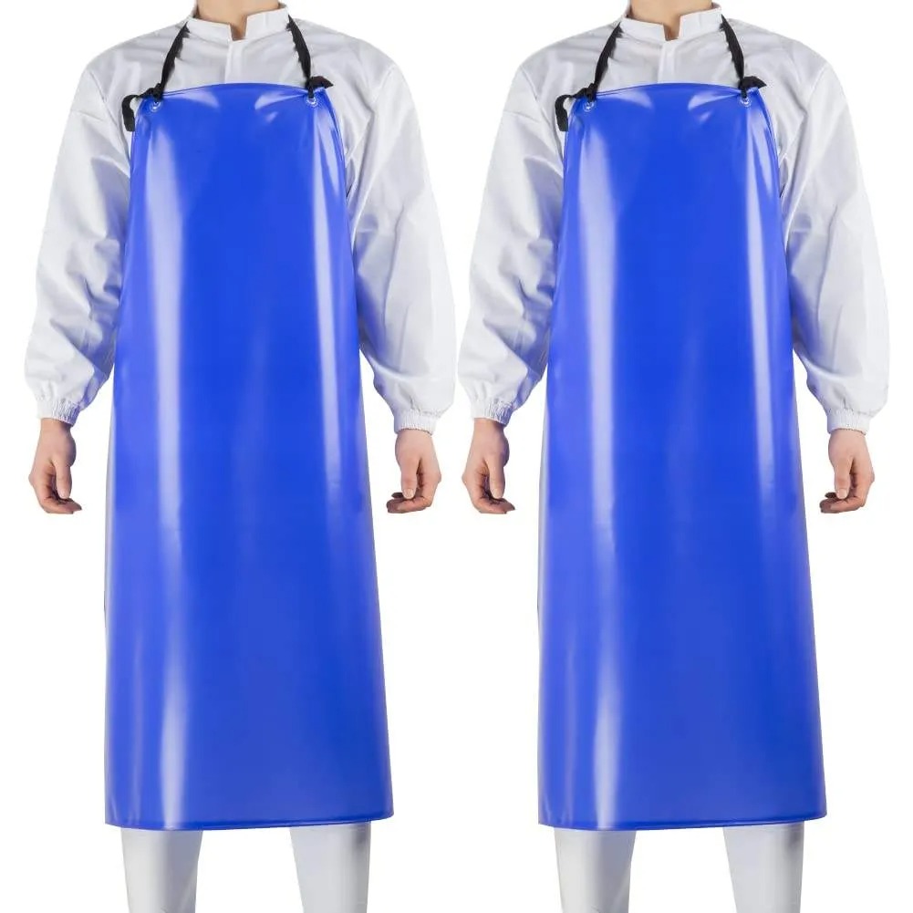 Blue/White Waterproof Apron Oil Resistant Smock PVC Industrial Acid and ...