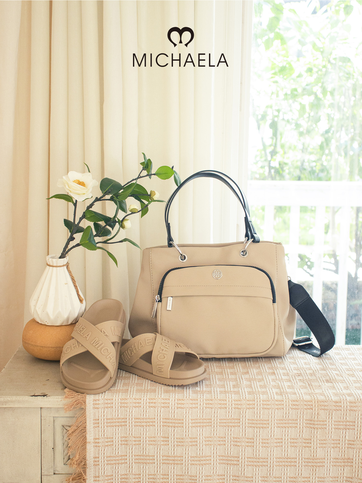 MICHAELA Nylon Textured Tote Bag Multi-Pockets Cool Modern Roomy ...