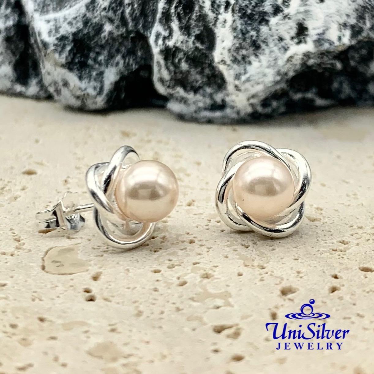 Unisilver 925 Sterling Silver Swirl Inlaid Faux Pearl Earring Stud ...