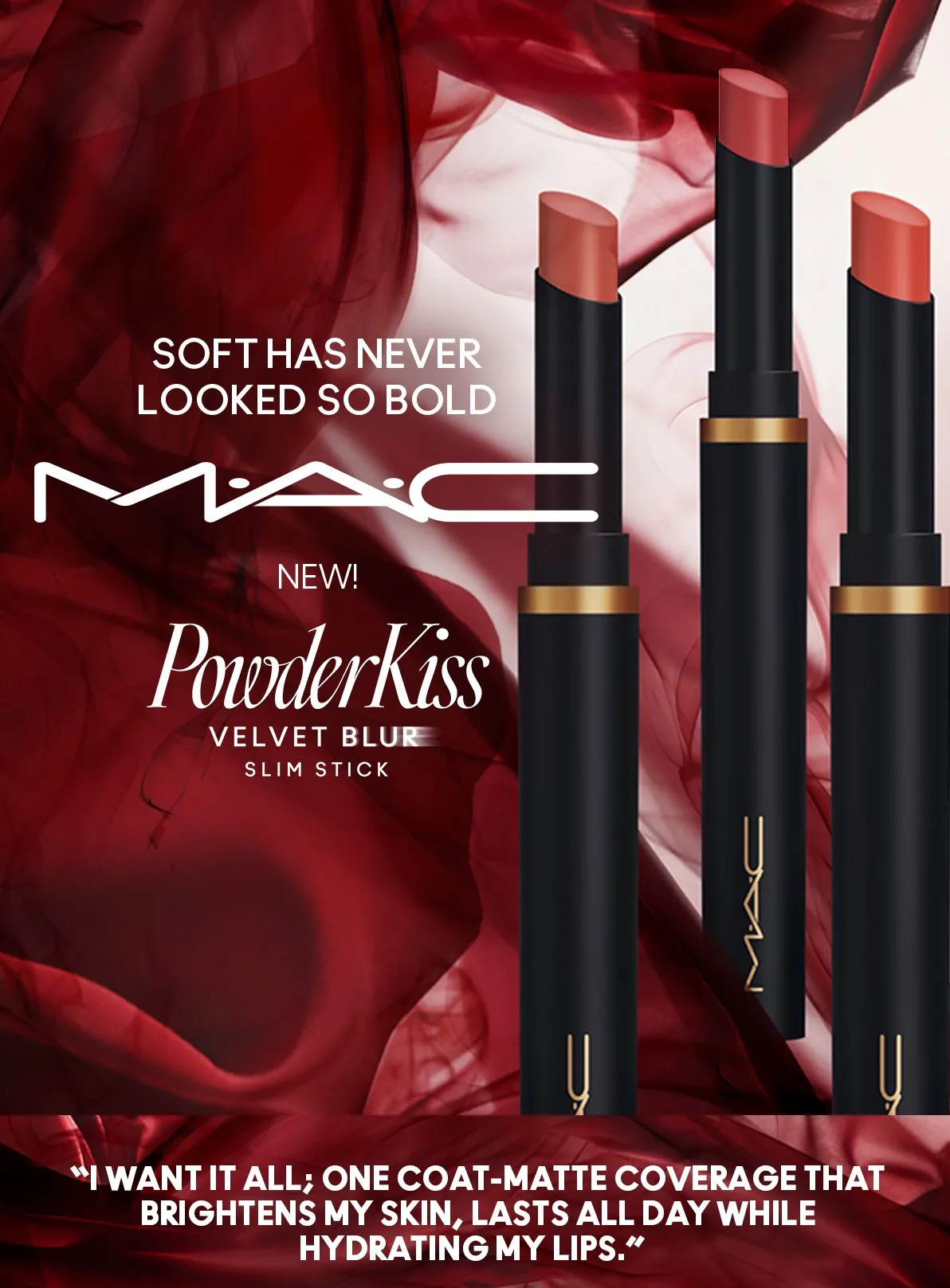MAC Powder Kiss Velvet Blur Slim Stick hydrating lipstick with mega ...