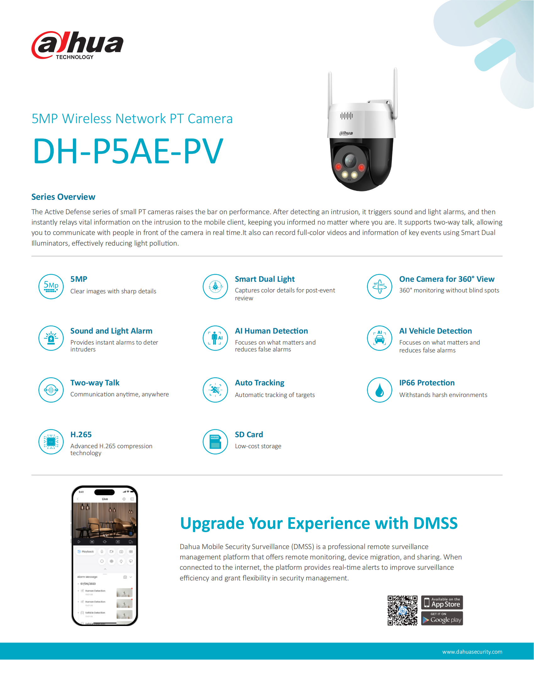 Dahua Full-color 3MP/5MP IR and White Light Network PT Camera Two way ...