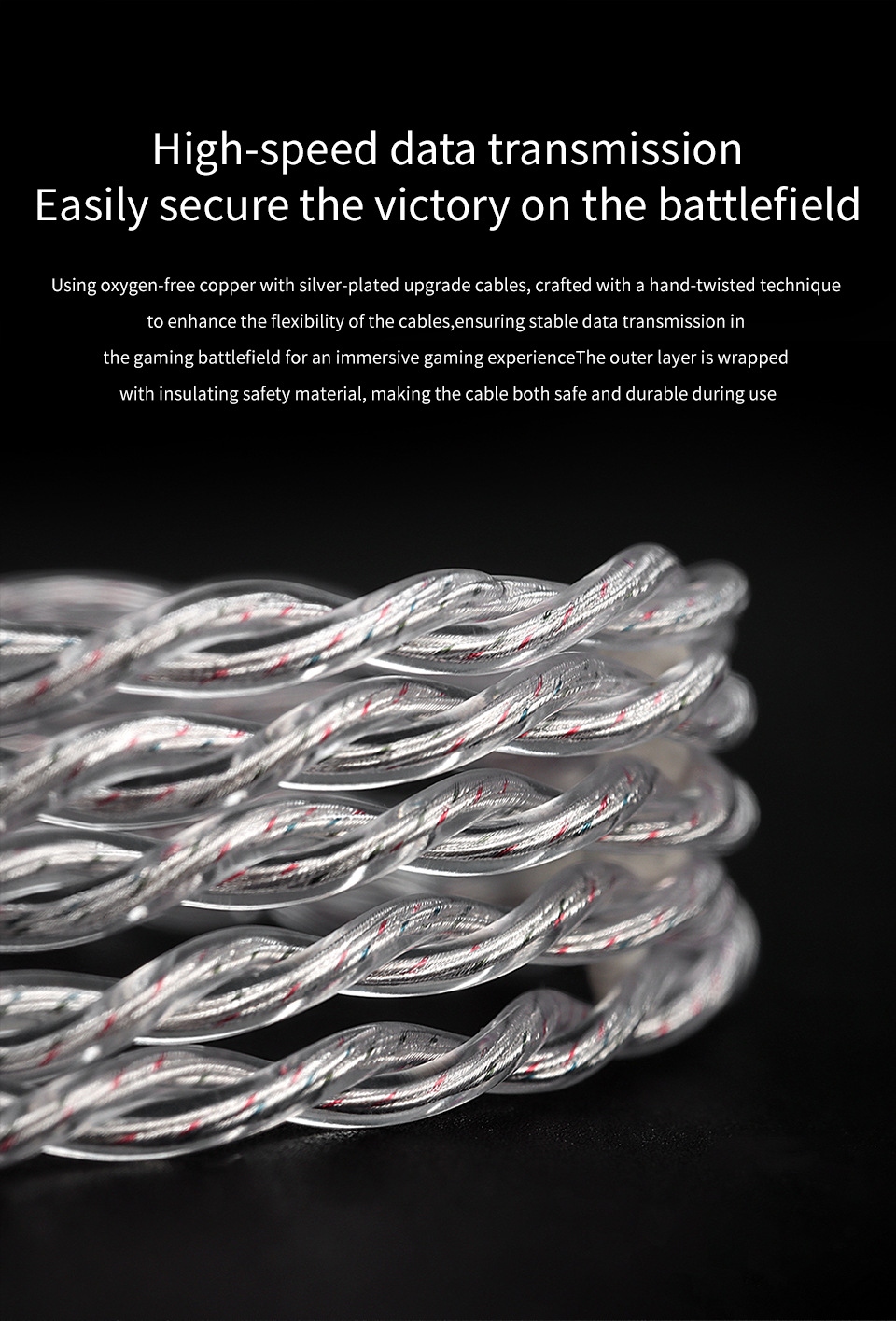 QKZ Q7 MAX Earphone Cable MMCX 2Pin Upgraded Silver-plated Wire 3.5mm/2 ...