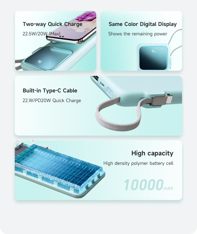 Yoobao Q13 10000mAh Handy Portable PD20 Fast Charge Built-in Cable ...