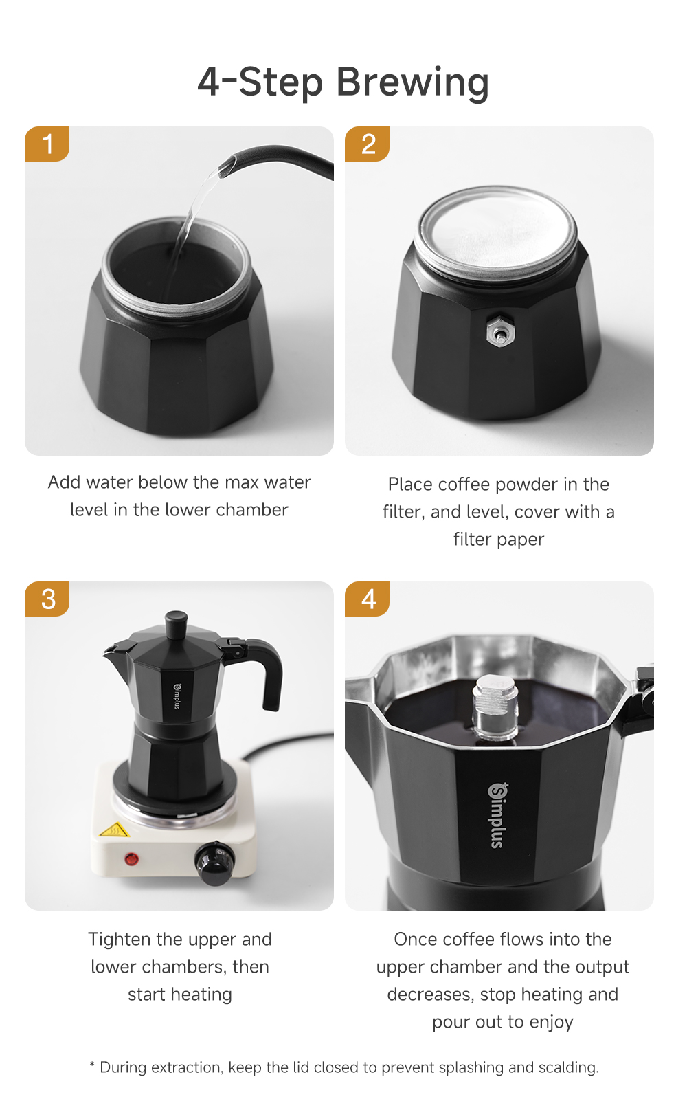 Simplus Moka Pot Dual-Valve Pressurized Extraction Rich Crema Intalian ...