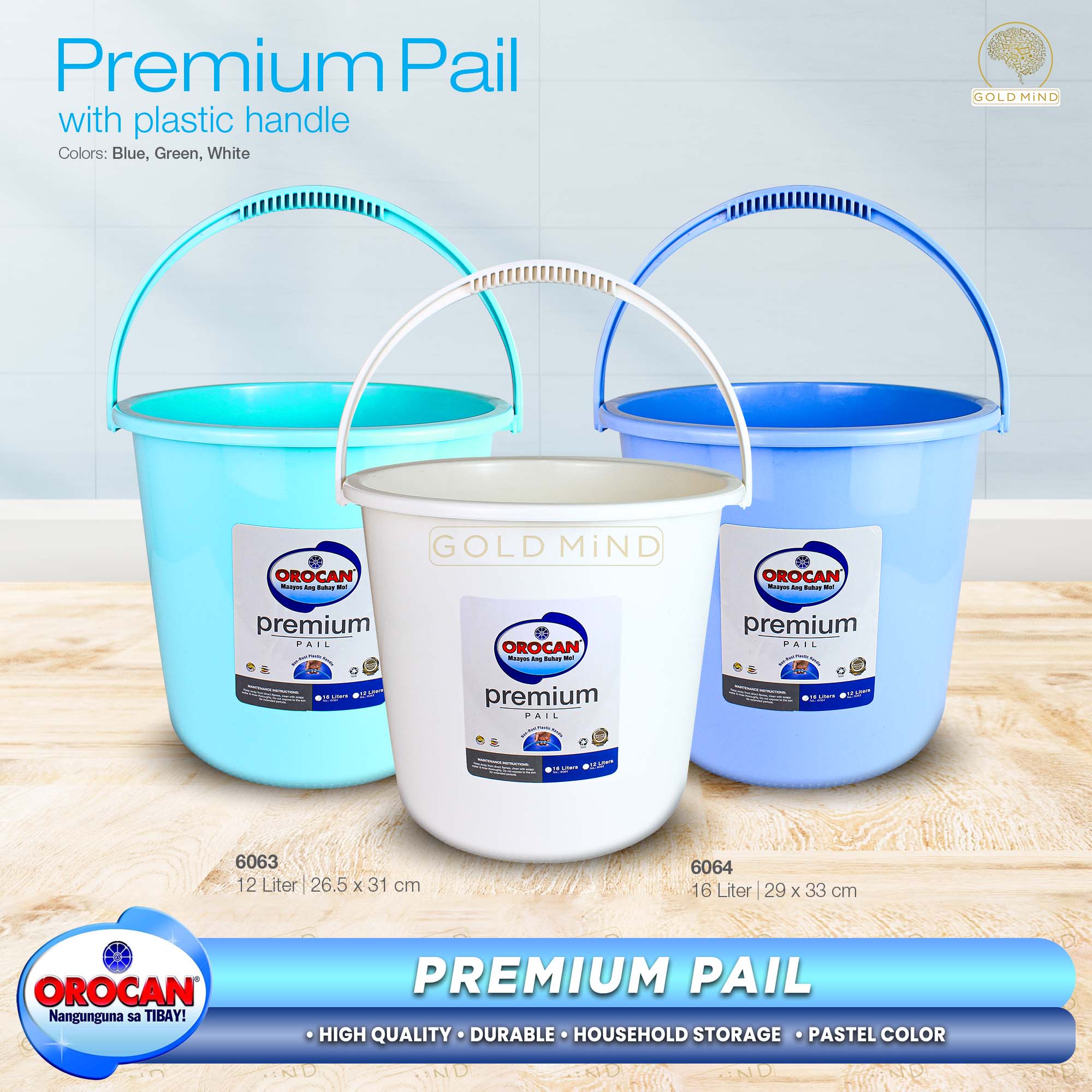 Orocan Premium Pail 16 & 12 Liters (Blue, Green and White) | Shopee ...