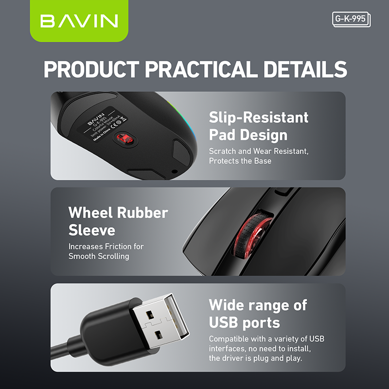 BAVIN K995 Ergonomic Wired Gaming Mouse w/ RGB Multifunction Keys ...