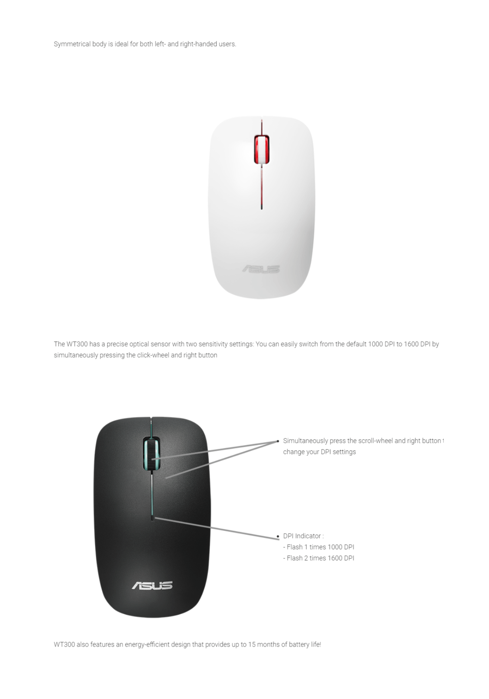 Asus WT300 Black-Red 1000 & 1600 DPI 2.4GHz Ergonomic Compact Wireless Optical Mouse | Shopee ...