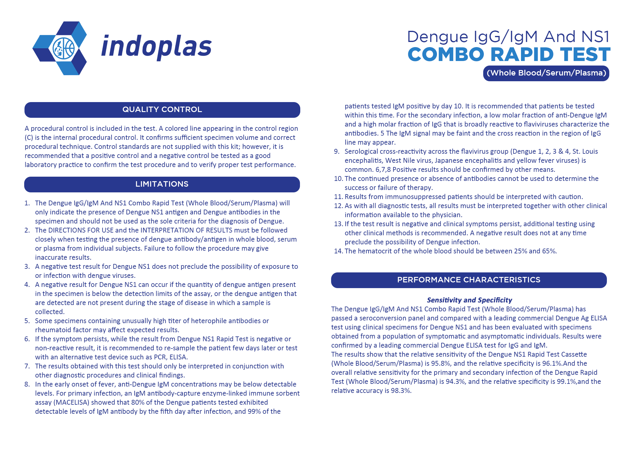 Indoplas Dengue IgG/IgM And Ns1 Combo Rapid Test (Whole Blood/Serum ...