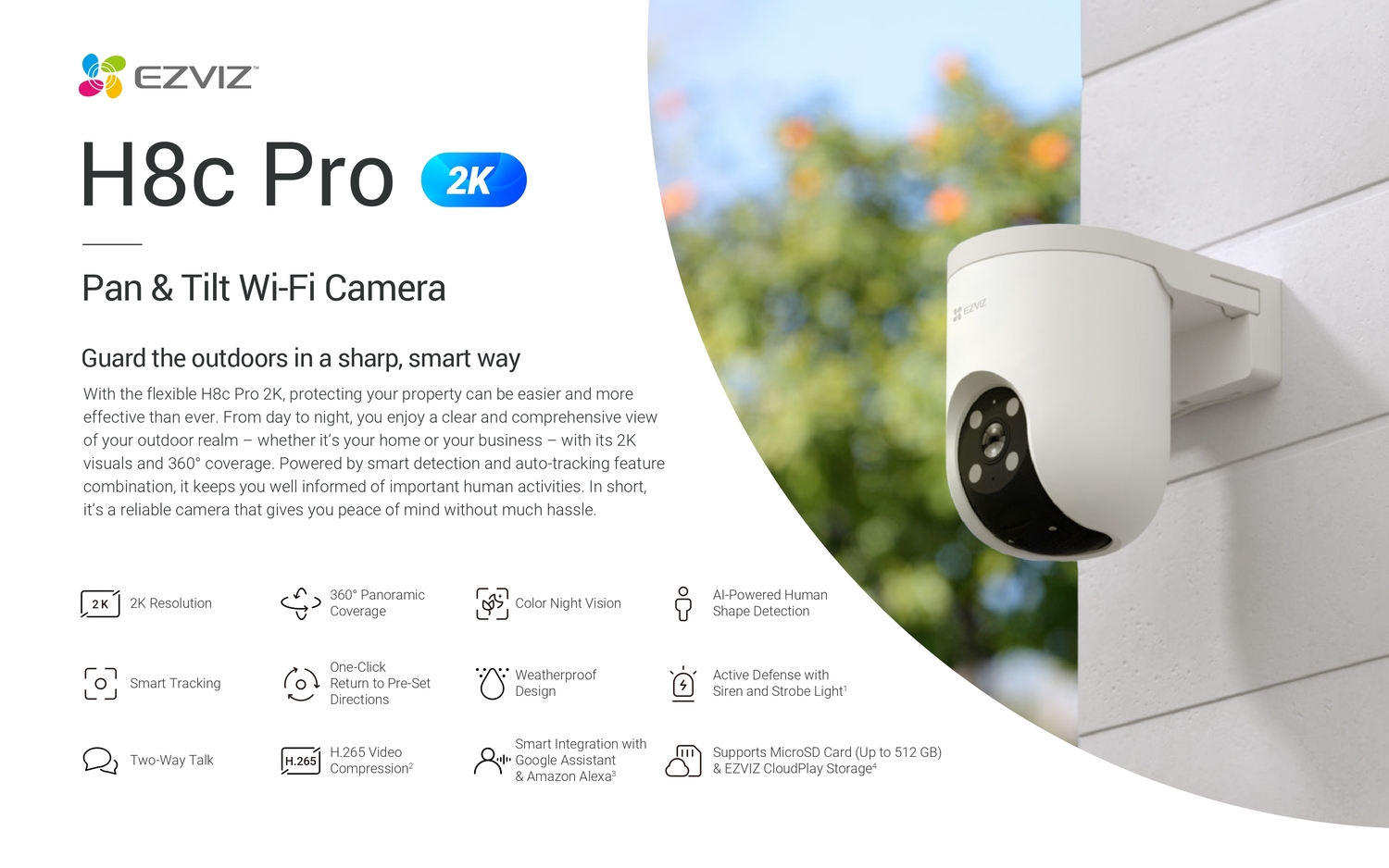 EZVIZ H8C Pro 2K 3MP Outdoor CCTV Camera 2way Talk Color Night 512g MicroSd 360° Pan Tilt ...