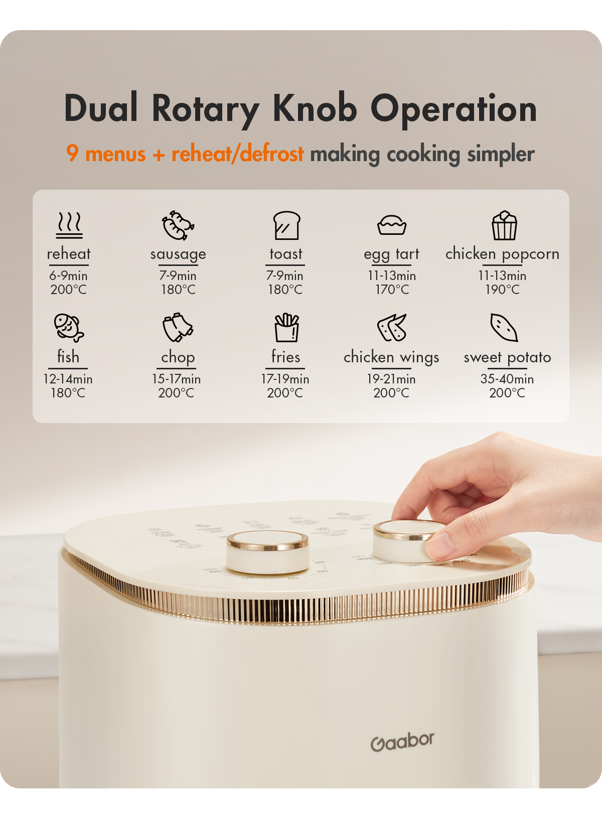 Gaabor Air Fryer Dual Rotary Knob Transparent Window 10 Menus+Reheat ...