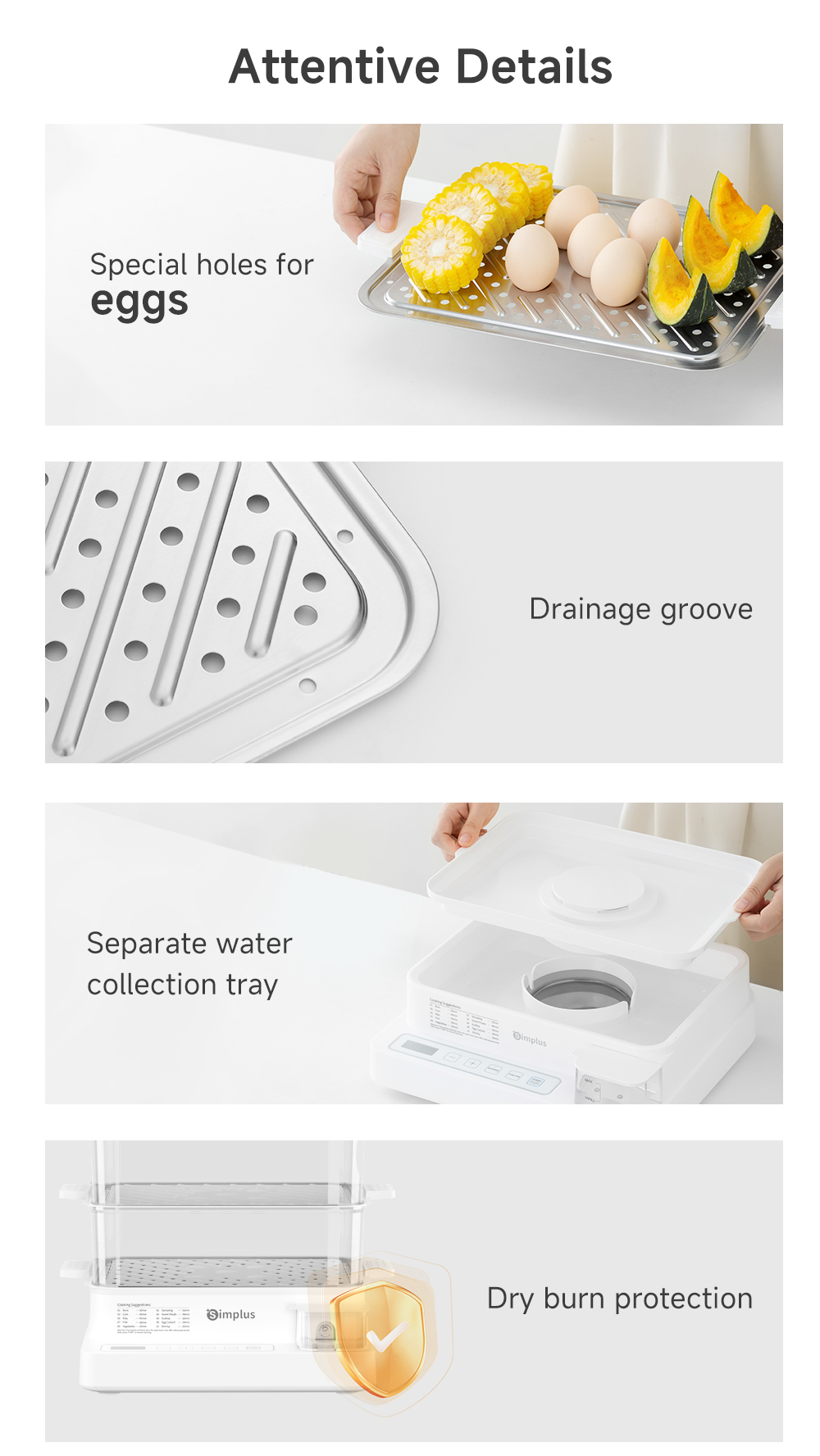 Simplus Electric Food Steamer 3 Tier 21L Large Capacity 1300W ...