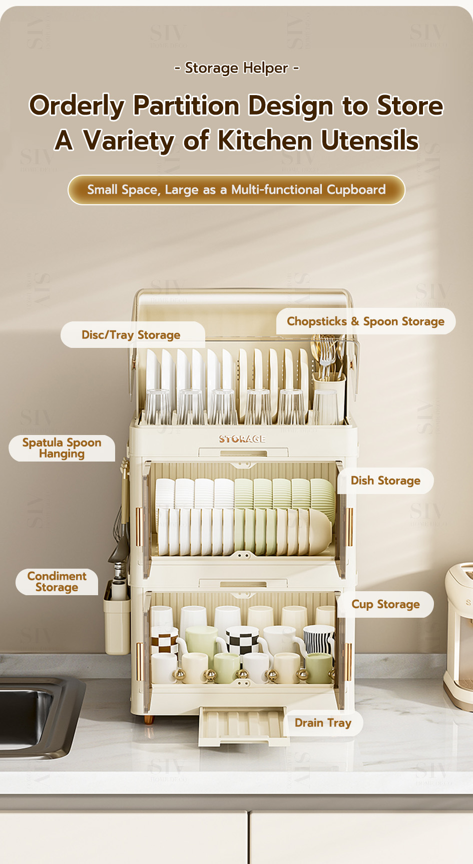 SIV Plastic Dish Cabinet Foldable Dish Drainer Drying Rack Aesthetic ...