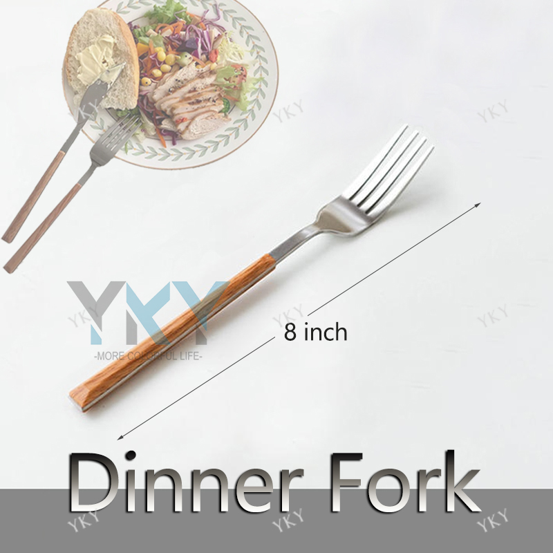 Korean Style Cutlery Long Handle Spoon and Fork Set Imitation Wood ...