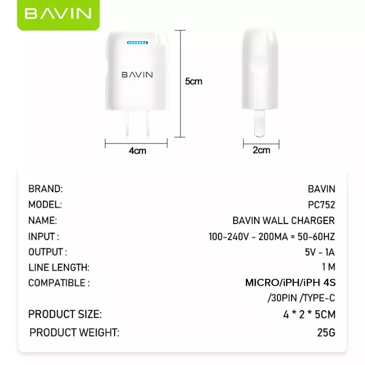 Gudoo Original BAVIN Fast Charger Adapter with Cable For Phone Android ...