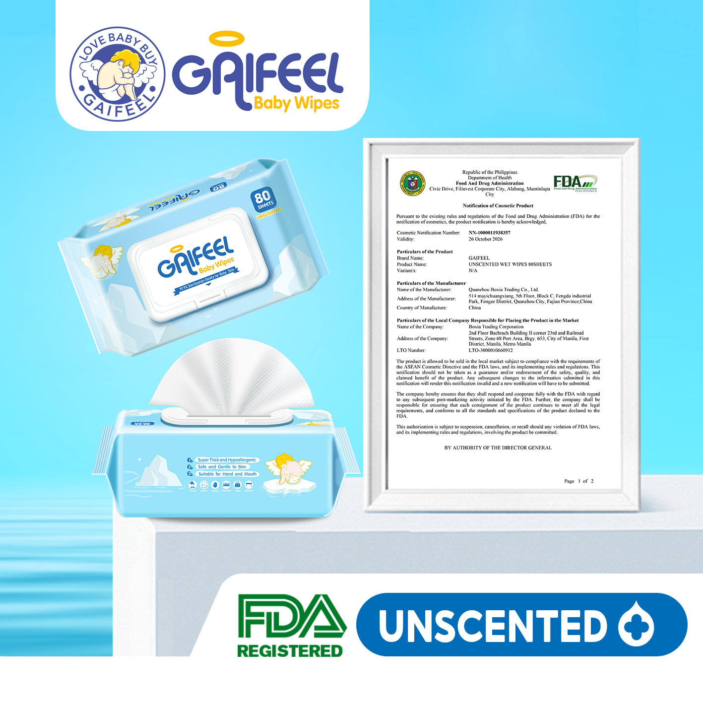 GAIFEEL Baby Wipes Unscented 80 Sheets 5 pack Collection wet wipes for ...