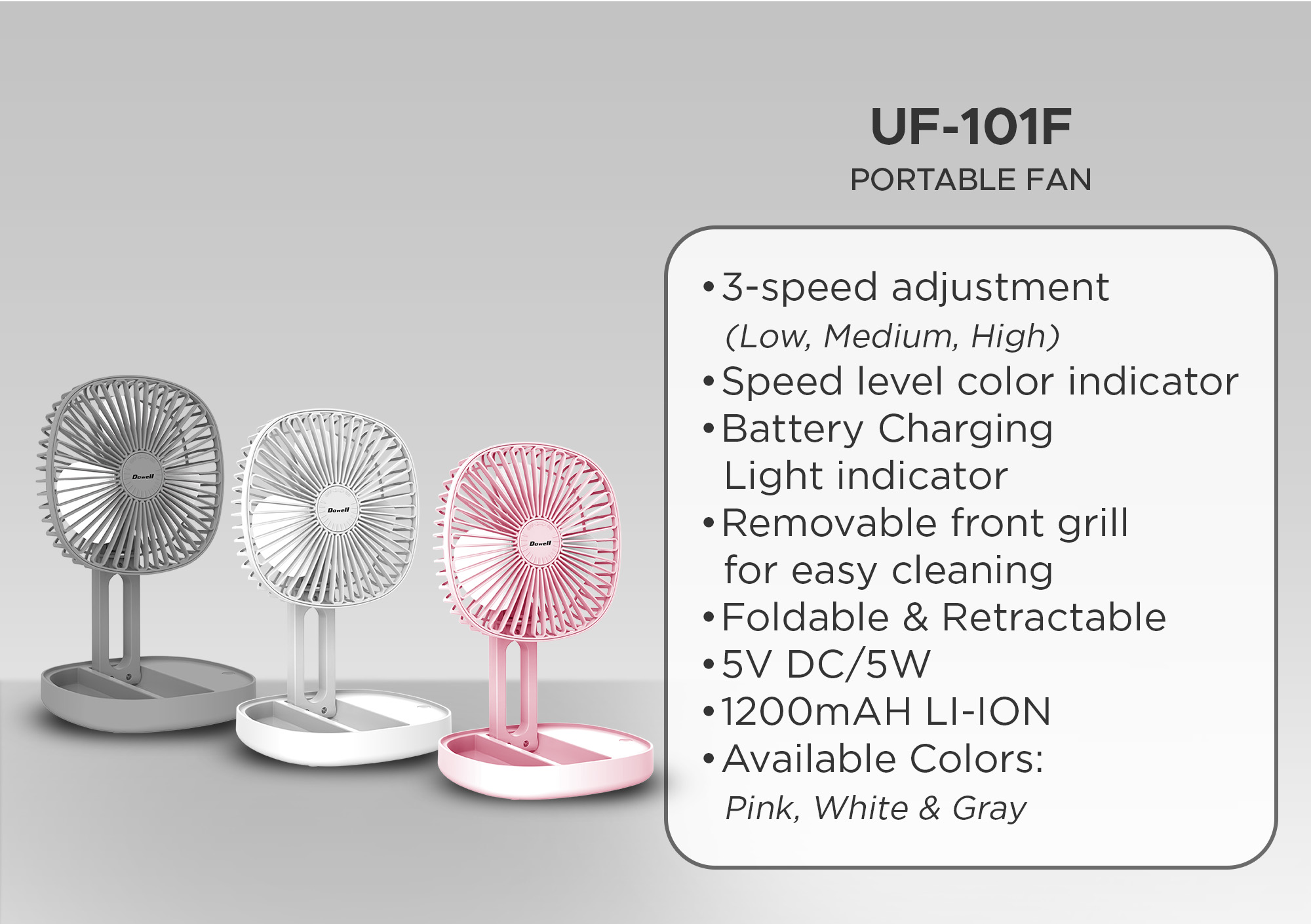 Dowell UF-101F Rechargeable Portable Mini Fan | Shopee Philippines
