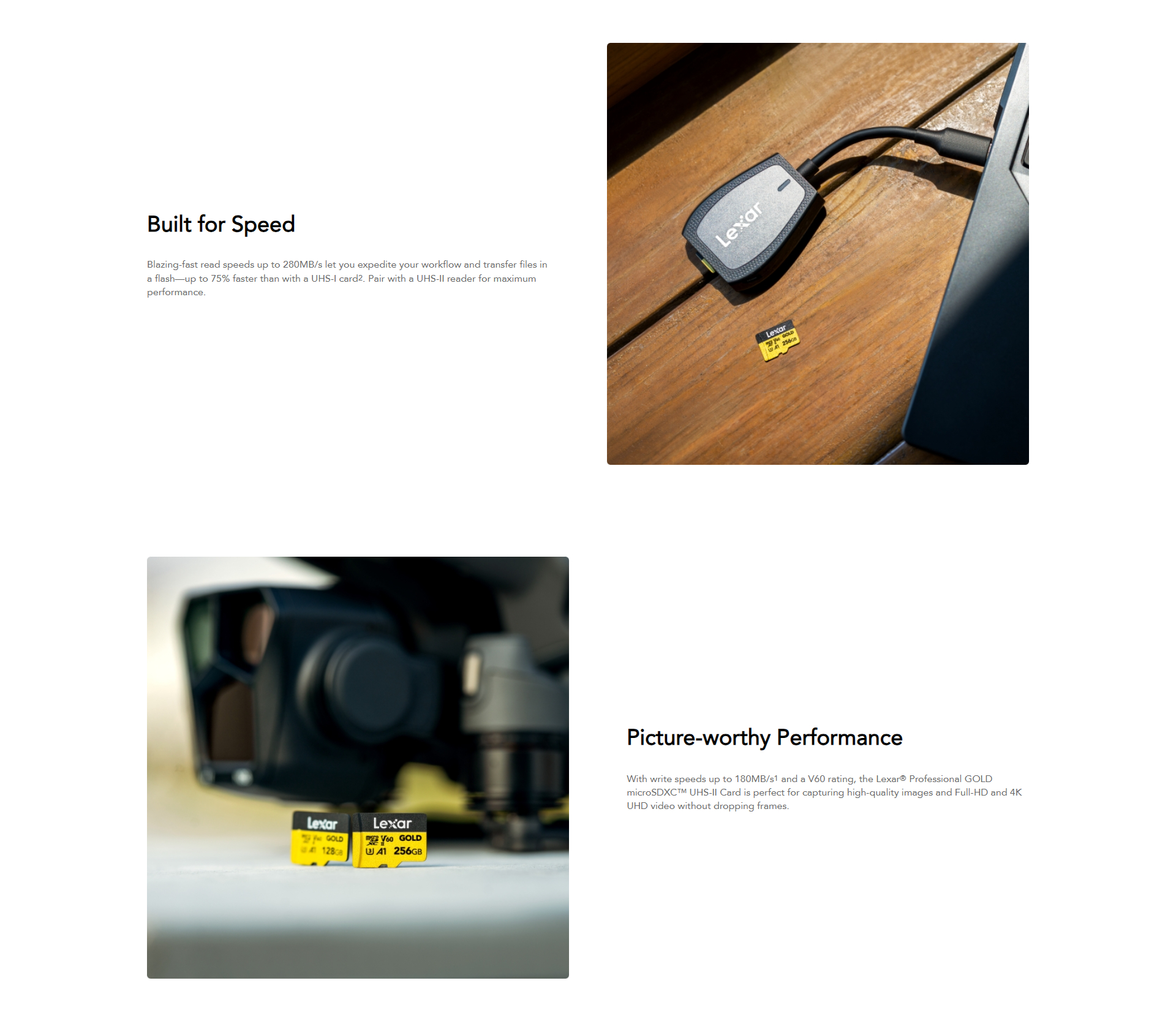 Lexar Professional Gold 128GB/256GB microSDXC UHS-II Card Micro SD Card ...