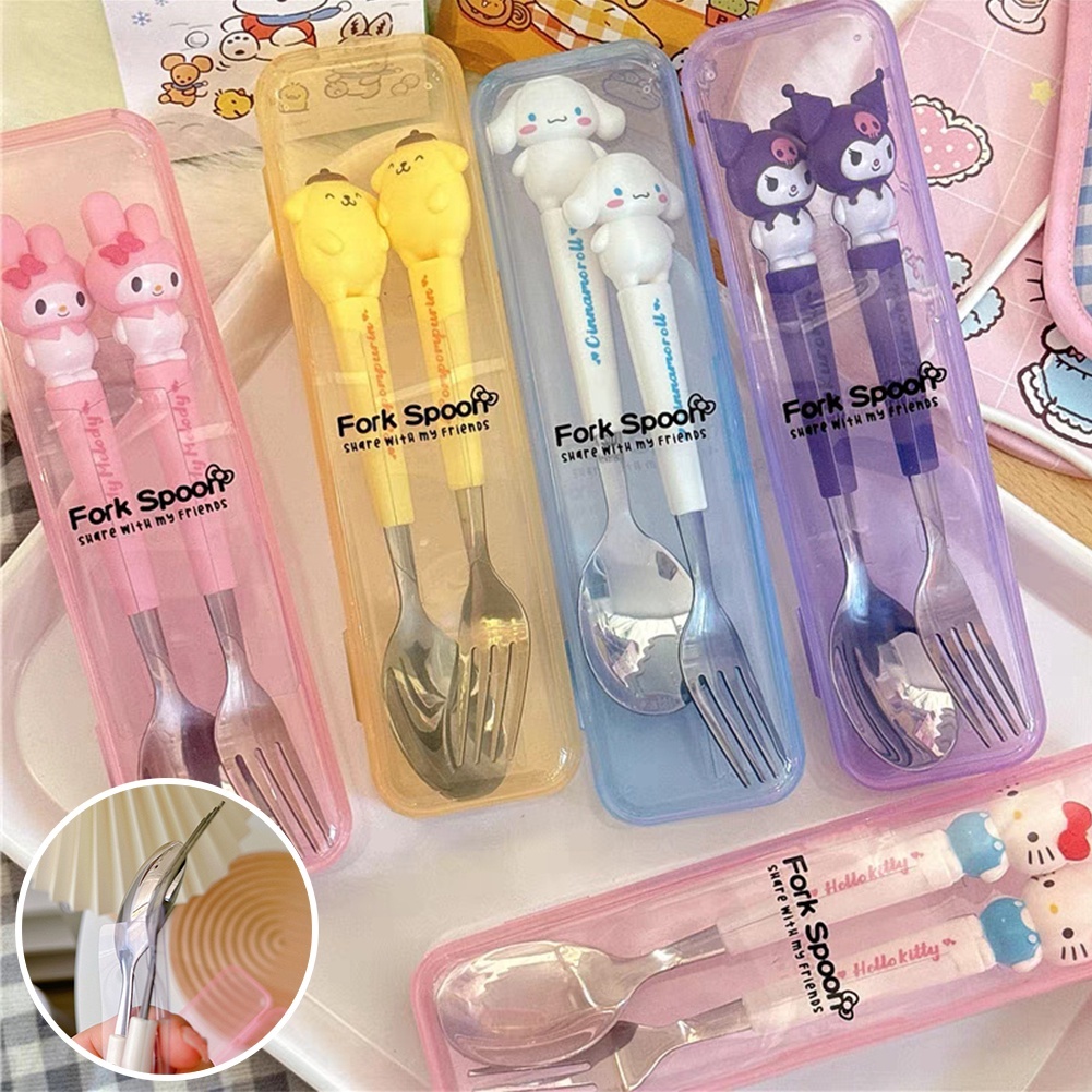 kuromi spoon set for kids Sanrio Character Spoon/Fork set Stainless Steel Tableware Two-piece ...