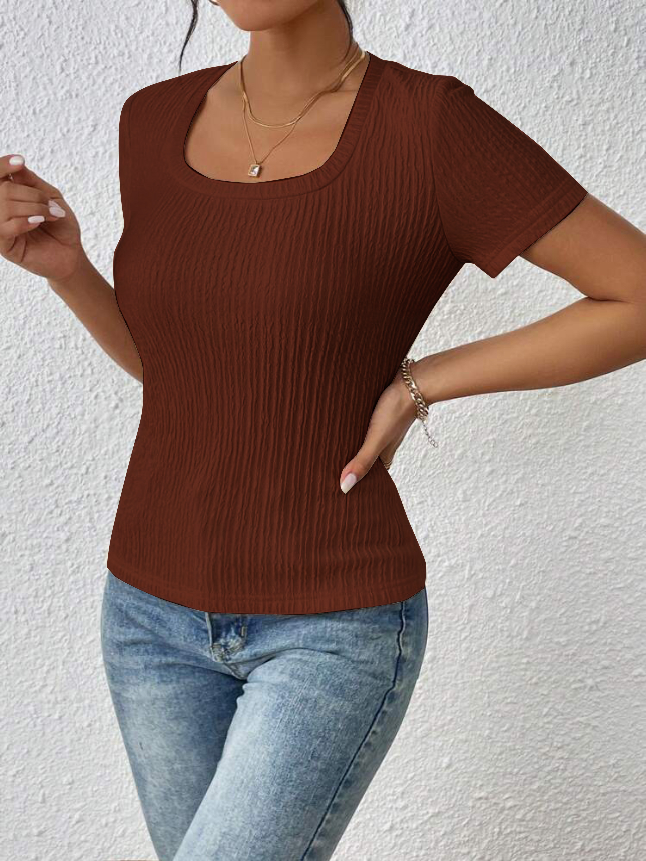 Angelcity High Quality T Shirt Square Neck Bark Crepe Tela Tee Frenchy ...