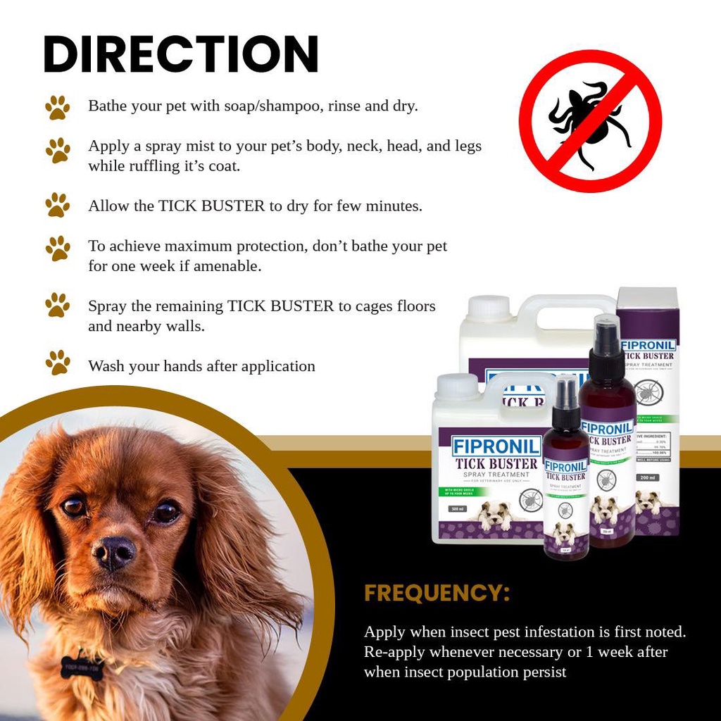 200ml Tick Buster Anti Tick Fipronil Spray Treatment Anti Fleas Ticks ...