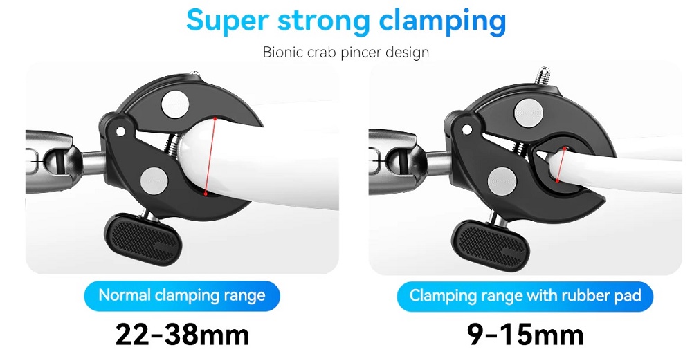 TELESIN Double-Headed Crab Claw Clamp Pipe Mount for Action Cameras ...