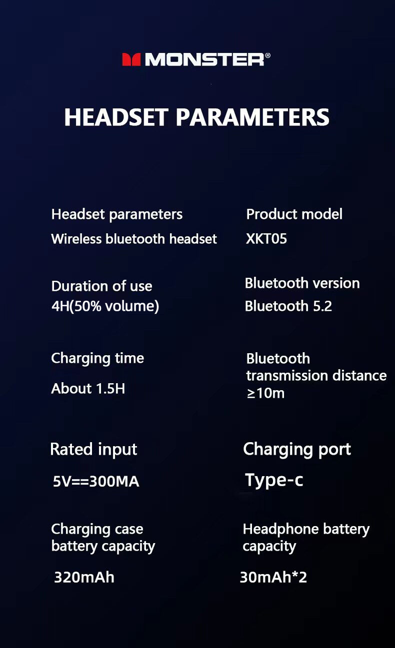 Monster XKT05 Bluetooth Earphone True Wireless In Ear Noise Reduction ...