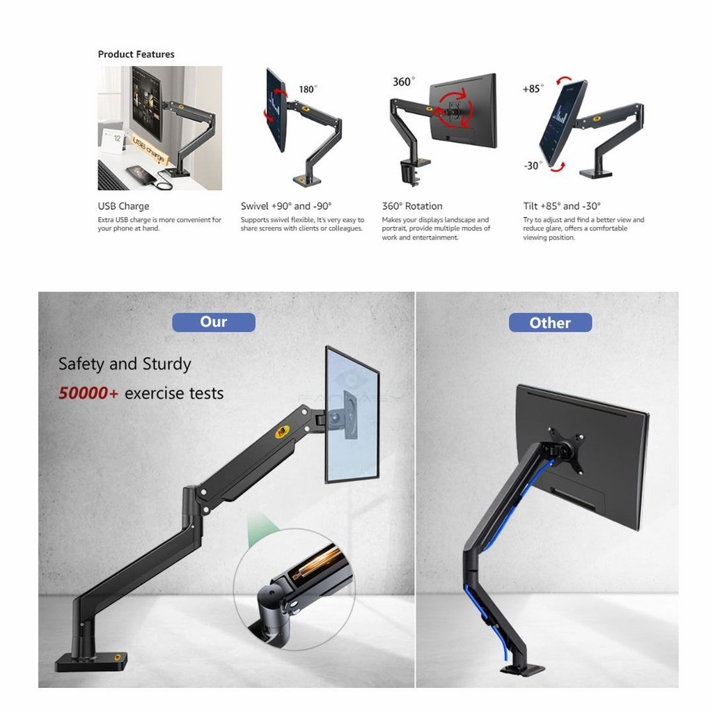 FANTASY NB NORTH BAYOU G50 Mechanical Spring Arm 27-45 Inch Curved Arc Screen Desktop Monitor ...