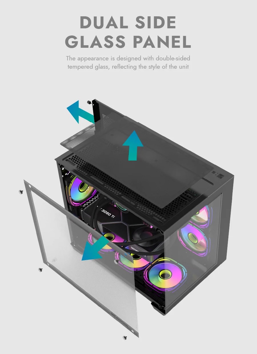 Darkflash C285MP Exquisite mATX Tempered Glass Panoramic Side ...
