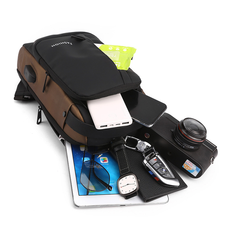 Trendy casual men's chest bag, password lock USB charging fashion ...