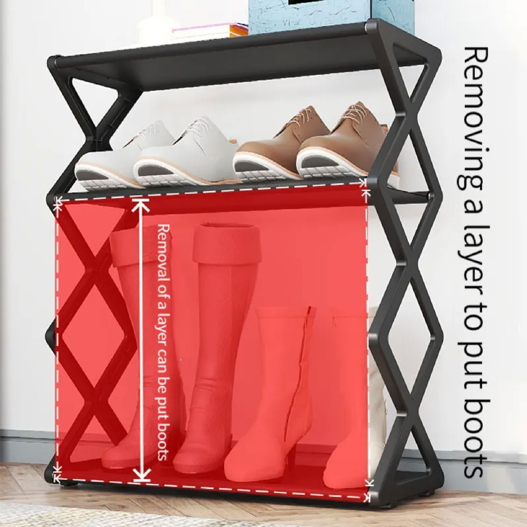 4 layer X-shaped Shoe Rack Organizer Plastic Shelf Stand Space Saver ...