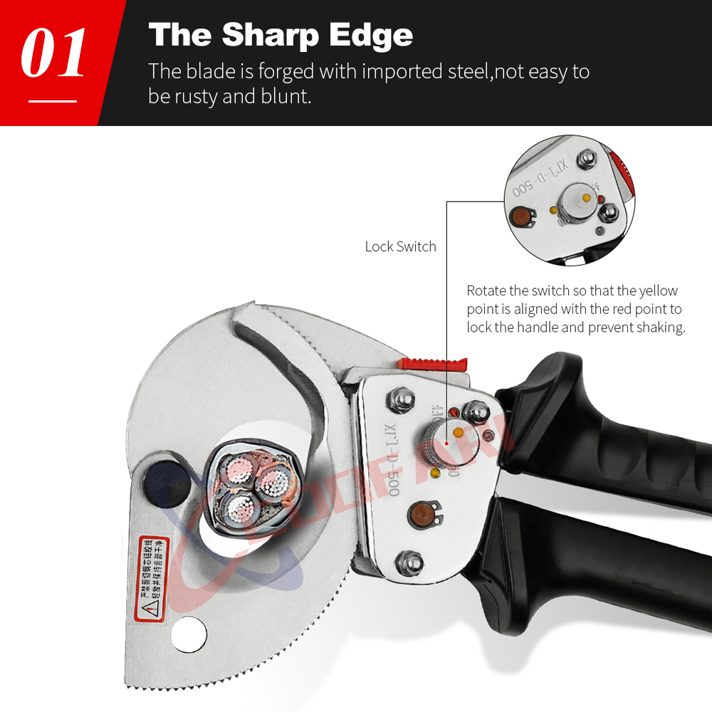 COOFARI Heavy Duty Ratchet Cable Cutter Cut Up To 500mm2 Ratcheting ...