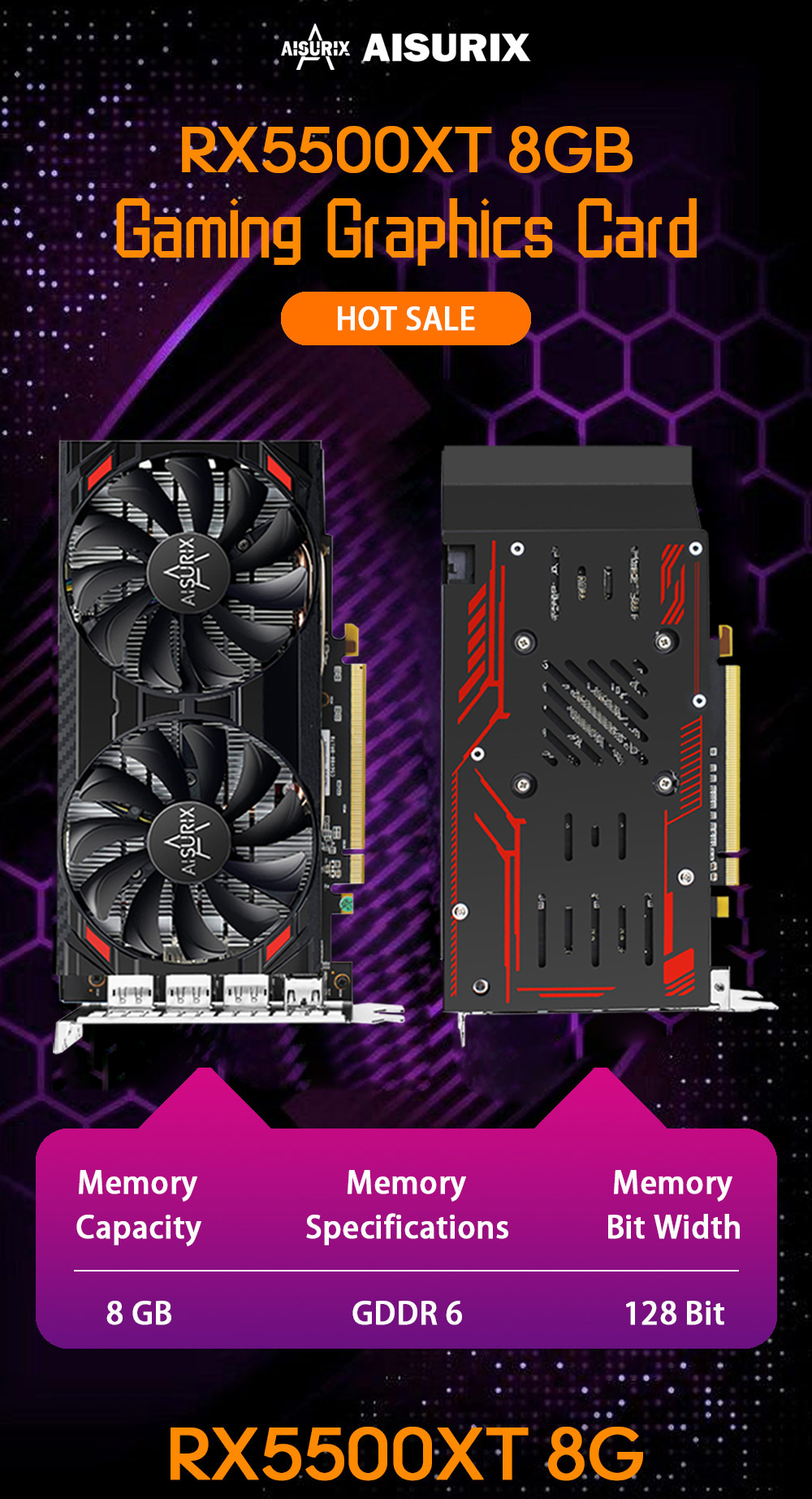 AISURIX RX5500XT RX5500 RX5600XT 8GB NEW Graphics card AMD Video card ...