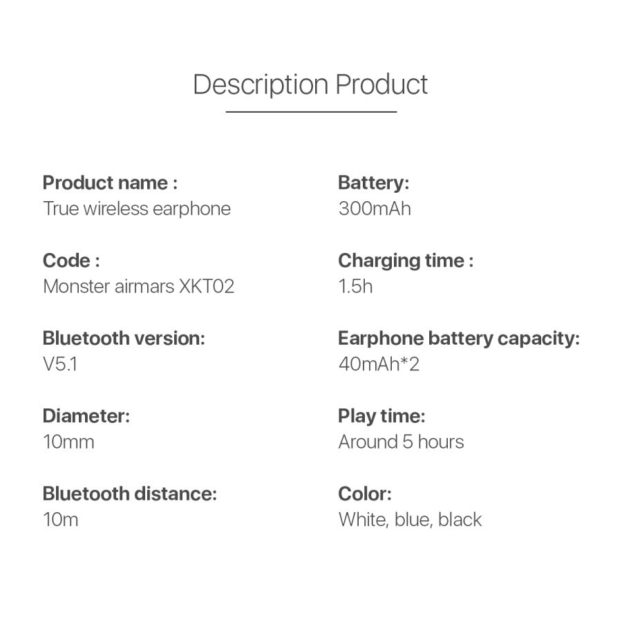 Monster XKT02 TWS Bluetooth Earphones Wireless Earbuds with Mic Noise ...