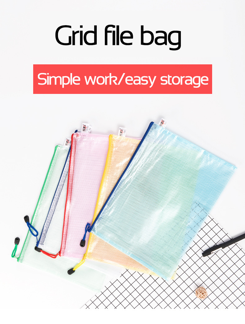 A4 Grid File Bag Thickened Zipper Bag Office Storage Archive Bag ...