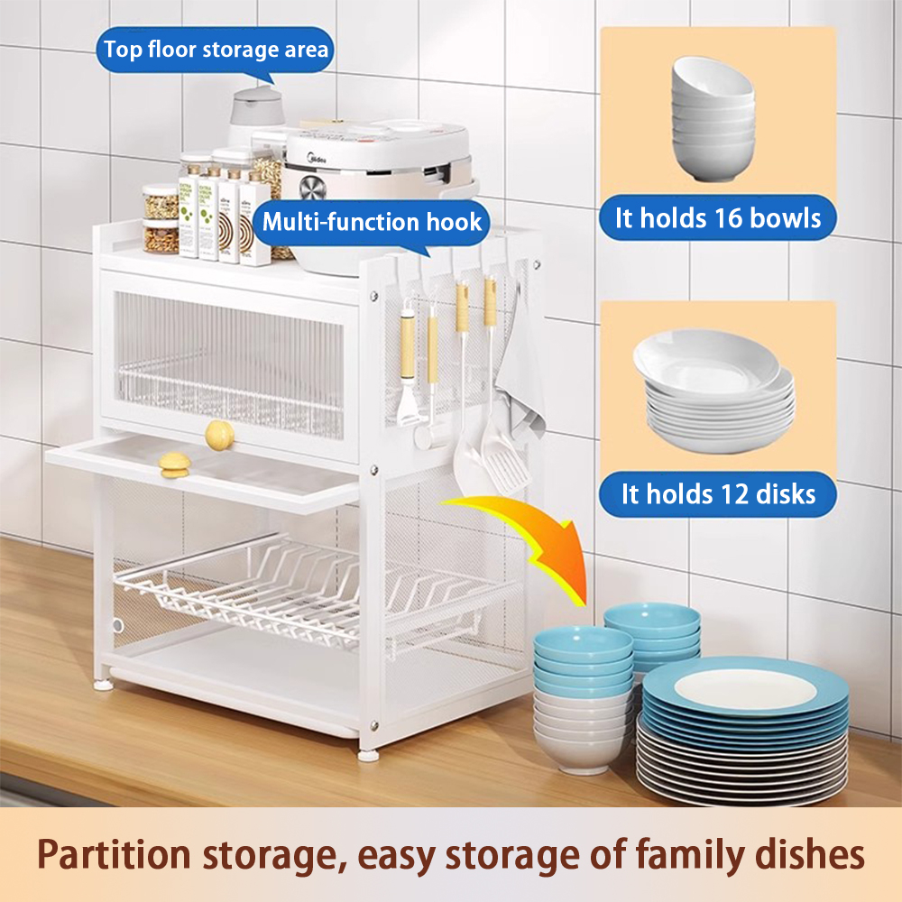 Kitchen Dishes Cabinet Storage Rack Multifunctional Cupboard Drainage ...