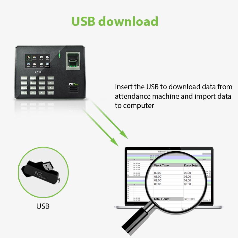 ZKTeco LX16 Fingerprint Time Attendance Machine Punch Card Machine ...
