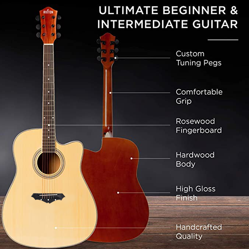RIXTON Acoustic Guitar For Beginners 38 Inch With Bag & Accessories ...