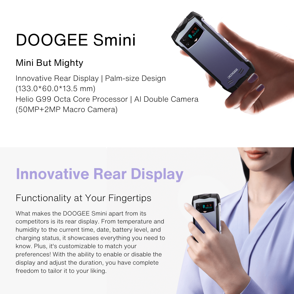 DOOGEE Smini Rugged Smartphone | 8+256GB | IP68 Waterproof | Helio G99 ...