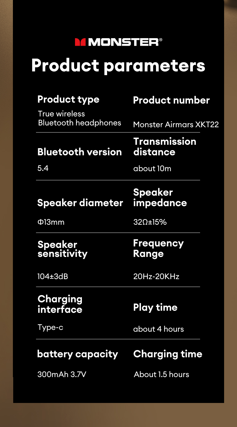 Monster AIRMARS XKT22 True Gaming Earphones Bluetooth V5.4 HIFI Stereo ...