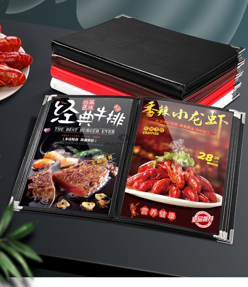 BLACK Leather Cover High-end Menu book Menu stand Menu holder Menu ...