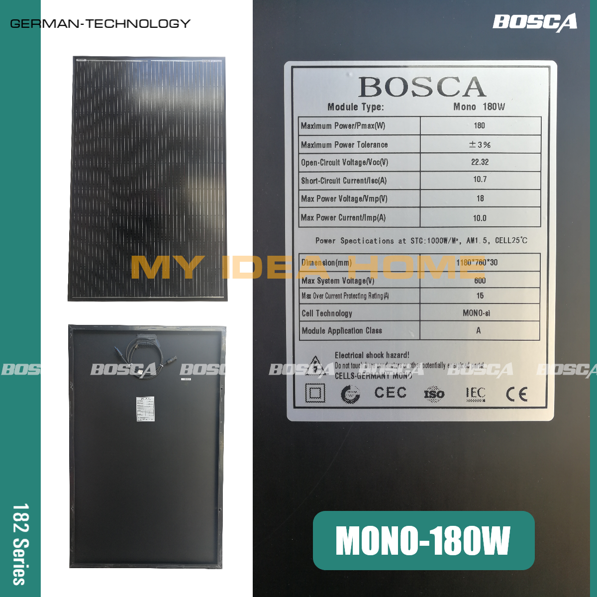 BOSCA 5 Year Warranty Monocrystalline Solar Panel MONO 180W 12V Solar ...